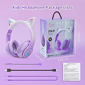 TOKANI Cat Ear Headphones, Kids Bluetooth Headphone with Microphone,Foldable Comfortable and Adjustable Wireless/Wire Over Ear Headset for Girls Teenagers and Adults