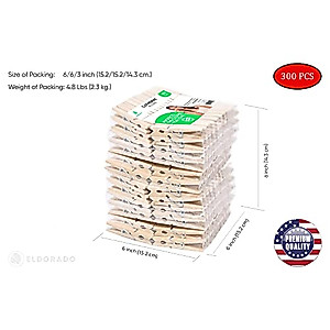 Eldorado Clothespins - 300 PCS. Standard Natural Wooden, Stain Proof, 3 inch, for Multipurpose Everyday Laundry, Clothes, Towels, Craft, Photos, Pictures, Decor, Baby Shower, Art Wall (300)