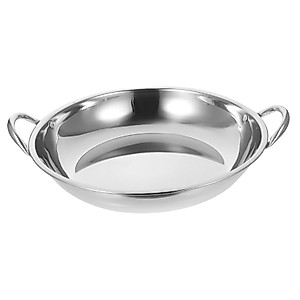 WHAMVOX Stainless Steel Griddle Steamer Pot Double Ears Pan Frying Pan Skillet Steel Pot Pow Wok Pan Everyday Wok Stewpot Skillet Korean Ramen Pot Cooking Pan Individual Asia Small Hot Pot