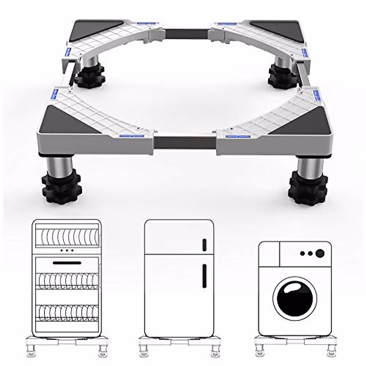 SEISSO Washing Machine Base Stand, with 4 Heavy Duty Adjustable Feet, Universal Multi-functional Base Holder for Dryer Refrigerator Furniture Washing Machine, Max Load 770 LB (350 KG)