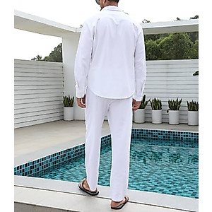 YAOGRO Men's Linen Sets Outfits: 3 Piece Beach Button Down Shirts Casual Loose Pants Short Sleeve Walking Suits