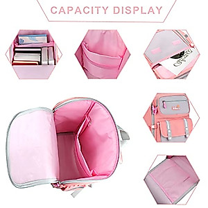 Fsoezso School Backpacks 16 * 12 * 5 in for girl, Cute Book Bag with Compartments for Teen girl Kid Students Elementary Middle School, Kids' School Bag, pink