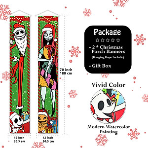 Christmas Decorations, Jack Sally Banners Xmas Porch Signs Christmas Decor Nightmare Merry Christmas Banner Before Welcome Wall Home Indoor Outdoor Party