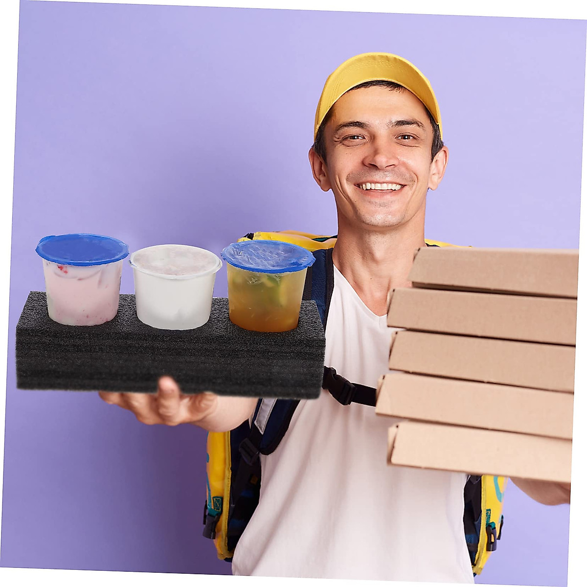 YARNOW 4 Pcs Cup Holder Drink Cup Carrier Tray Black Coffee Cups Coffee Cup Carrier Tray Beverage Carrier Foam Cup Carrier Drinks Sofa Takeout Cup Trays Accessories Pearl Cotton with Tray