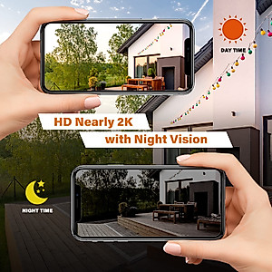 eMACROS Wireless Security Camera Outdoor, Solar Powered 2.4G WiFi Home Security System with Motion Detection and Siren,Two-Way Audio,HD 2K with Night Vision,IP65 Waterproof