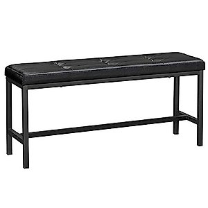 VASAGLE Dining Table Bench with PU Leather Padded Seat, Steel Frame, for Living Room, Hallway, Bedroom, 12.8 x 42.5 x 18.9 Inches, Black