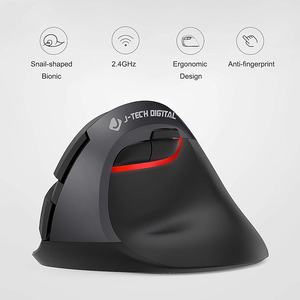 J-Tech Digital Wireless Ergonomic Vertical Mouse for Small Hands with USB Nano Transceiver, AA Battery, 3 DPI, Compatible with Mac and PC, Black [V628M-2.4G]
