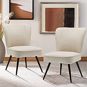 Alunaune Accent Chair Set of 2 Upholstered Living Room Chairs Modern Bedroom Furniture Sets Armless Slipper Club Chair Guest Reception Couch Comfy Wingback Single Sofa-Ivory