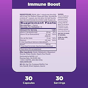 Natrol Immune Boost Capsules, Immune Support Dietary Supplement, Made with EpiCor Clinically Tested, Includes Vitamins C, D3, Selenium and Zinc, 30 Count