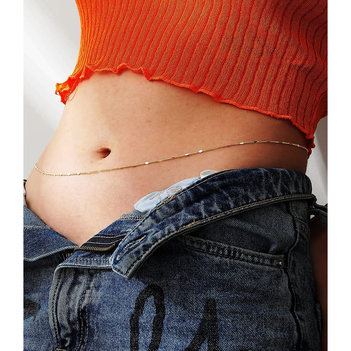 Honsny 2PCS 25-43Inch 18K Gold Plated Waist Chain Minimalist Pearl Belly Body Chain Gold Layered Sexy Bikini Body Chains Waist Jewelry for Women