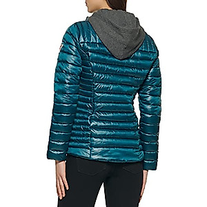 GUESS womens Hooded Packable Puffer Transitional Jacket, Emerald, Medium US