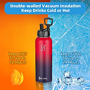 40 oz Water Bottles, Sibaok Stainless Steel Insulated Water Bottle with Straw, Handle & 2 Lids- Double Wall Vacuum Leak Proof Sport Water Bottles, Keep Water Cold and Hot, Thermos Jug Canteen