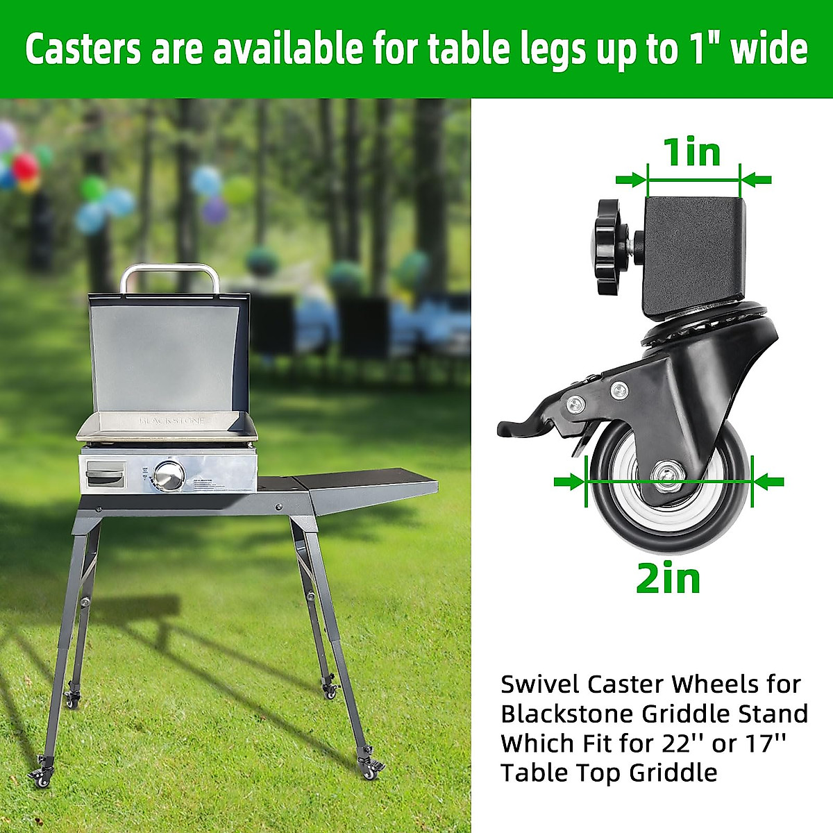 4 Pack Wheels with Safety Lock for Blackstone Griddle - 2 Inches Griddle Wheels - 360-Degree Silky Swivel - Fits 22-Inch or 17-Inch Countertop Skillets