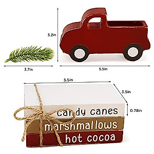 Christmas Decor - Christmas Decorations Indoor - 3 Faux Books Bundle with Twine & Red Truck with Mini Tree - Farmhouse Rustic Tiered Tray Decor for Home Room Table Mantle Fireplace Shelf
