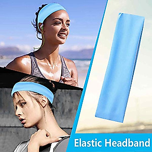 12 Pcs Women's Headband Elastic Sports Hair Accessories Cotton Yoga Headband Designed Wearproof (Light Blue, One Size)