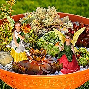 Mood Lab Fairy Garden - Miniature Fairy Figurines - Flower Girls Set of 2 pcs - Narcissus & Rose Fairies Accessories Statue Kit