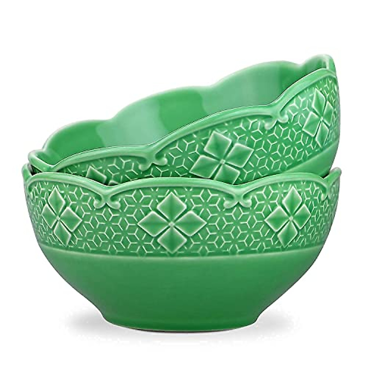 STAR MOON Set of 2 Large Ceramic Soup Bowls - Elegant and Durable 19 Oz Emerald Green Bowls for Serving, Cereal, Soup, and More - Microwave and Dishwasher Safe - Four-Leaf Clover Collection