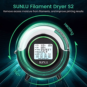 SUNLU Filament Dryer with Fan, Upgraded Fast Heating 3D Printer Filament Dryer Box, Keep Filament Dry During 3D Printing, PLA PETG ABS TPU Nylon ASA Filament Dehydrator Storage Box, FilaDryer S2 Black