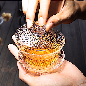 Never King Crystal Gaiwan Chinese Glass Gaiwan Traditional Tea Cup Comprised of Cup, Saucer and Lid Sancai Wan Tureen 130 ml