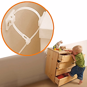 Furniture Straps 10 Packs Anti-Tip Furniture Wall Anchor Straps for Baby Proofing Cabinet Anchors Protect Toddler and Pet from Falling Furniture Adjustable Child Pet Secure Straps Earthquake Resistant