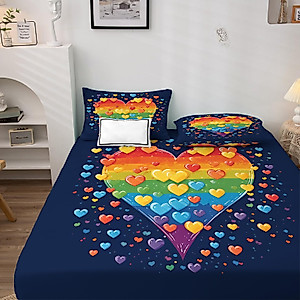 Gay Pride Sheets Full Size Sheet Sets - Lgbt Bed Sheets, Soft Microfiber & Deep Pocket & Wrinkle Free Patterned Bedding Sheets & Pillowcases, 4 Piece ( 1 Fitted Sheet, 1 Flat Sheet, 2 Pillow Cases )
