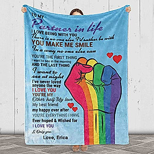 LGBT Gay Lesbian Pride Personalized Blanket for Life Partner with Name, Gift for Christmas Birthday Anniversary Valentines Day, Fleece Blanket for Couch Bed Sofa Travelling Camping, Printed in USA