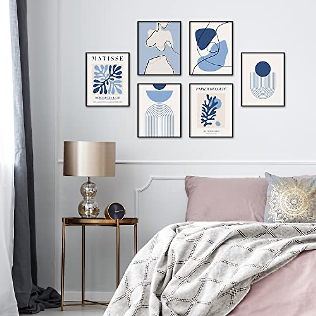 Matisse Wall Art Prints Set of 6 Matisse Prints, Minimalist Boho Wall Art, Abstract Matisse Poster, Mid Century Modern Wall Art, Aesthetic Posters, Boho Wall Decor (Blue, 8x10 in UNFRAMED)