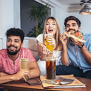 Hyperspace 4Pack Glass Tumblers with Bamboo Lids and Straws, 24 OZ Wide Mouth Mason Jar Drinking Glasses Travel Bottles with Varitey of Patterns for Multi Use