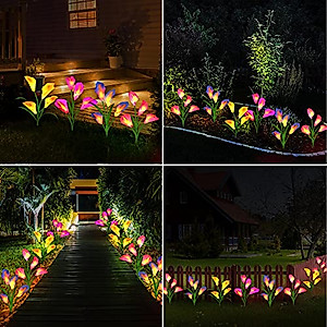 Arrozon Solar Garden Lights Outdoor Garden Decorative with 16 Calla Lily Flowers, Solar Flowers Lights Outdoor Garden Waterproof IP65 for Garden, Pathway, Patio, Yard, Porch, Backyard, 4 Pack