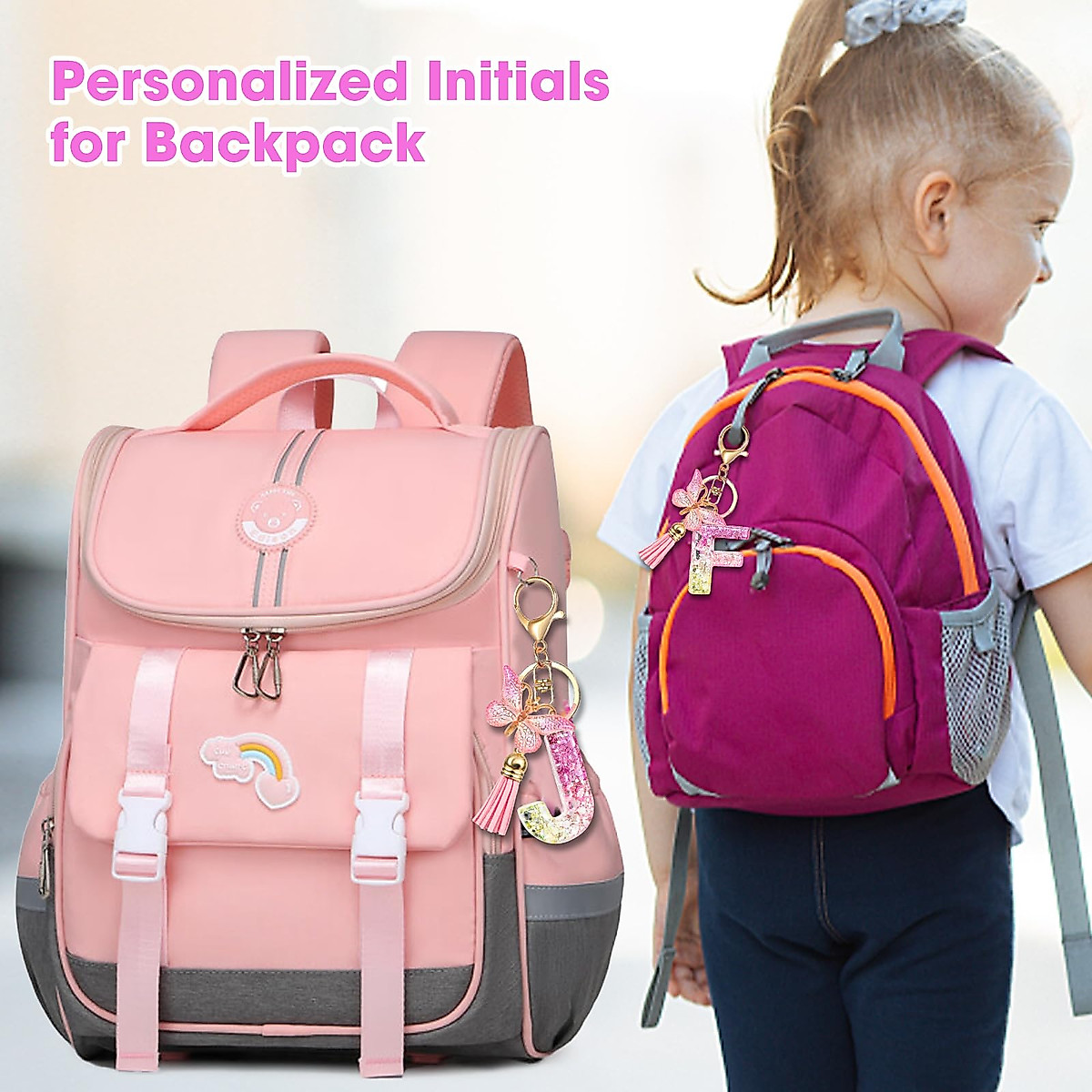 GIFTOXO Letter Keychains for Women and Girls, Key Chains for Car Keys, Cute & Pink Keychain Accessories for Backpack, Wallet-A