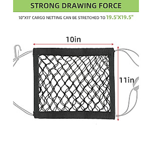 RACOONA Motorcycle Cargo Net,Car Accessories Cargo Net for Motorcycle Helmet Storage,10"X11" Elastic Double Layer Bungee Net with 4 Metal Hook