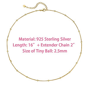 EPIRORA Choker Necklace for Women 925 Sterling Silver 18k Gold Plated Dainty Satellite Bead Chain Pendant Minimalist Jewelry, 16''+2"