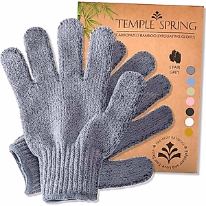 Temple Spring Exfoliating Glove, Carbonized Rayon Bamboo Exfoliating Body Scrubber, Loofah Washcloth, Exfoliate Loofa Shower Scrubber, Body Exfoliator Scrub, Shower Loofah Bath Sponge - Grey