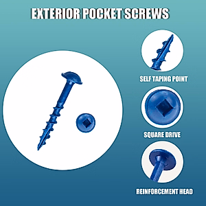 LUPANTER #8×2-1/2 Inch Pocket Hole Screws,300 Pcs,Wood Screws for Wood Working with Blue Coated,Square Drive Head…