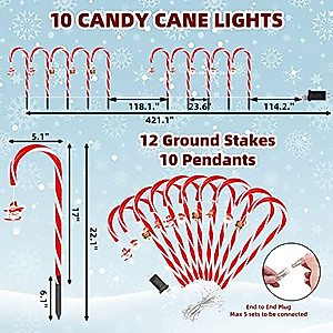 22'' Christmas Decorations Candy Cane Lights, 10pcs Waterproof Outdoor Christmas Lights with 8 Modes for Pathway Yard Lawn Patio Garden Indoor/Outdoor Decorations