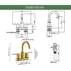 TimeArrow Brushed Gold 2 Handle Centerset Bathroom Sink Faucet with Drain Assembly, High Arc Modern 4 Inch Bathroom Vanity Lavatory Faucet 3 Holes with Brass 360° Swivel Spout, TAF067E-PB