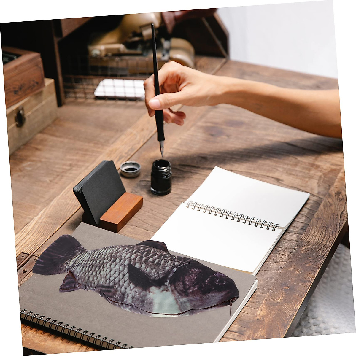 STOBOK Pencil Case Fish Shape Bag Large Capacity Pencil Bag Creative Pen Bag Pen Storage Bag Fake Fish Pen Bag Pencil Bag Stationery Holder Fish Bag Makeup Bag Fabric with Zipper