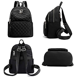 Gazigo Backpack for Women, Nylon Travel Backpack Purse Black Shoulder Bag Small Casual Daypack for Girls (Black Quilted)