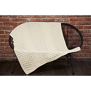 SAOL Honeycomb and Cable Knit Patterns 100% Irish Merino Wool Aran Throw/Blanket 60 x 40 inches (Natural)