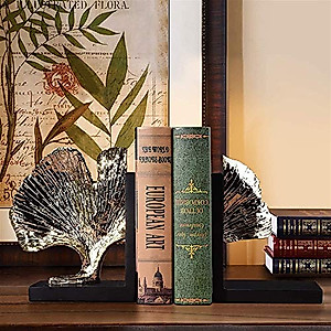 QLAZO Bookend Supports HeavyDuty ， Books Ends Set of Two, Polyresin Ginkgo Leaf Resin bookend,Finish Book Organizer Children Adults Desk Office Gift