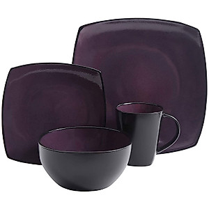 Gibson Elite Soho Lounge 16 Piece Reactive Glaze Durable Microwave and Dishwasher Safe Plates, Bowls, and Mugs Dinnerware Set, Purple (2 Pack)