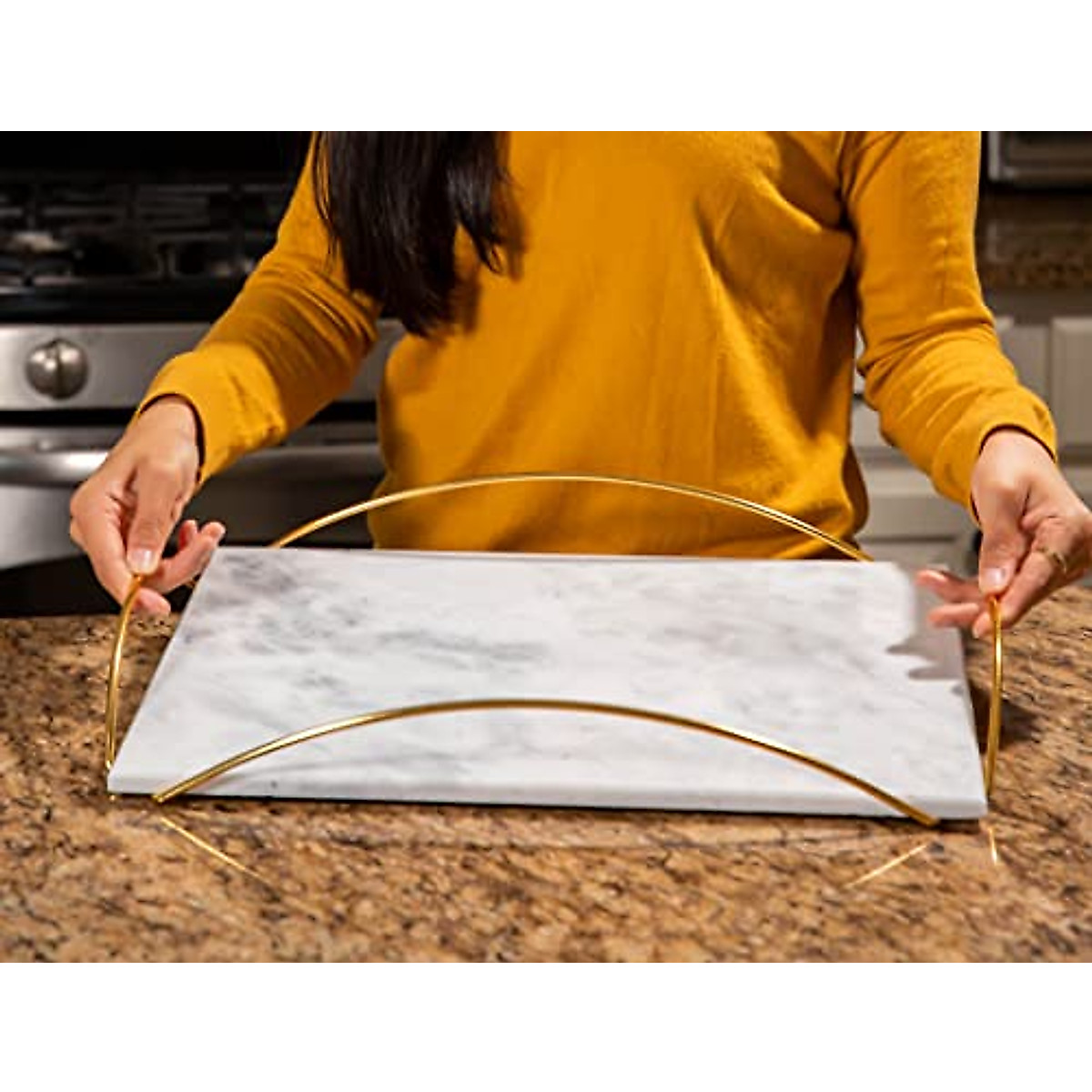 White Marble Tray - Ottoman Tray - Serving Tray with Handles - Decorative Tray - Breakfast Bed Tray - Coffee Table Tray