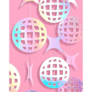 xo, Fetti Iridescent Disco + Sparkle Hanging Garland - 4 pcs, 12' | Last Disco Bachelorette, Groovy Birthday Party Decorations, Cute Retro Photo Backdrop, HBD, Photo Booth, Space Cowboy