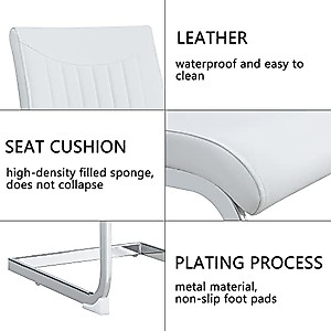 Dining Chairs Set of 2, Dining Room Chairs with High Density Sponge Leather Upholstered and Metal Legs, Modern Kitchen Chairs for Dining Room (White)