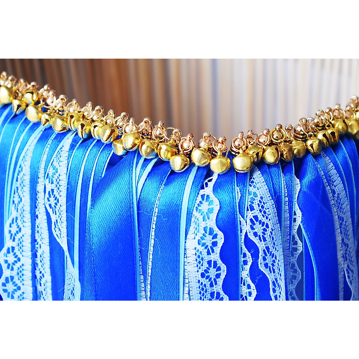 100 Pack Blue Lace Wedding Ribbon Wands Streamers with Bells Silk Fairy Wands Sticks Wedding Exit Ribbon for Party Activities Bridal Shower Send Off Holiday Celebration
