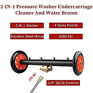 Sooprinse Pressure Washer Undercarriage Cleaner, 16 Inch Dual-Function Undercarriage Water Broom, with 3 PCS Extension Wand and Wash Mitt, 4000 PSI