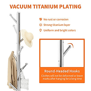 ZOZOE Metal Coat Rack Freestanding, Solid 201 Stainless Steel Coat Rack Stand, Modern Coat Racks with Natural Marble Base, Coat Tree Hanger Stand for Jacket, Bag, Entryway, Office