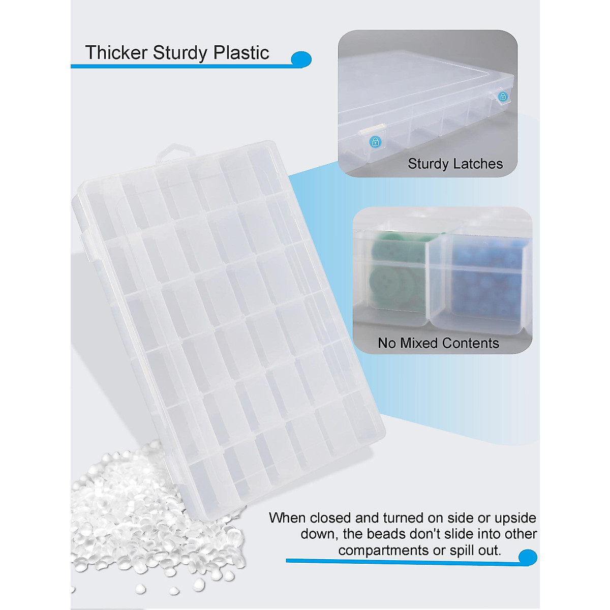 Hlotmeky Bead Organizer 36 Grids 4 Pack Clear Plastic Parts Organizer Box 3600 Tackle Box Craft Storage Compartment Divided Container