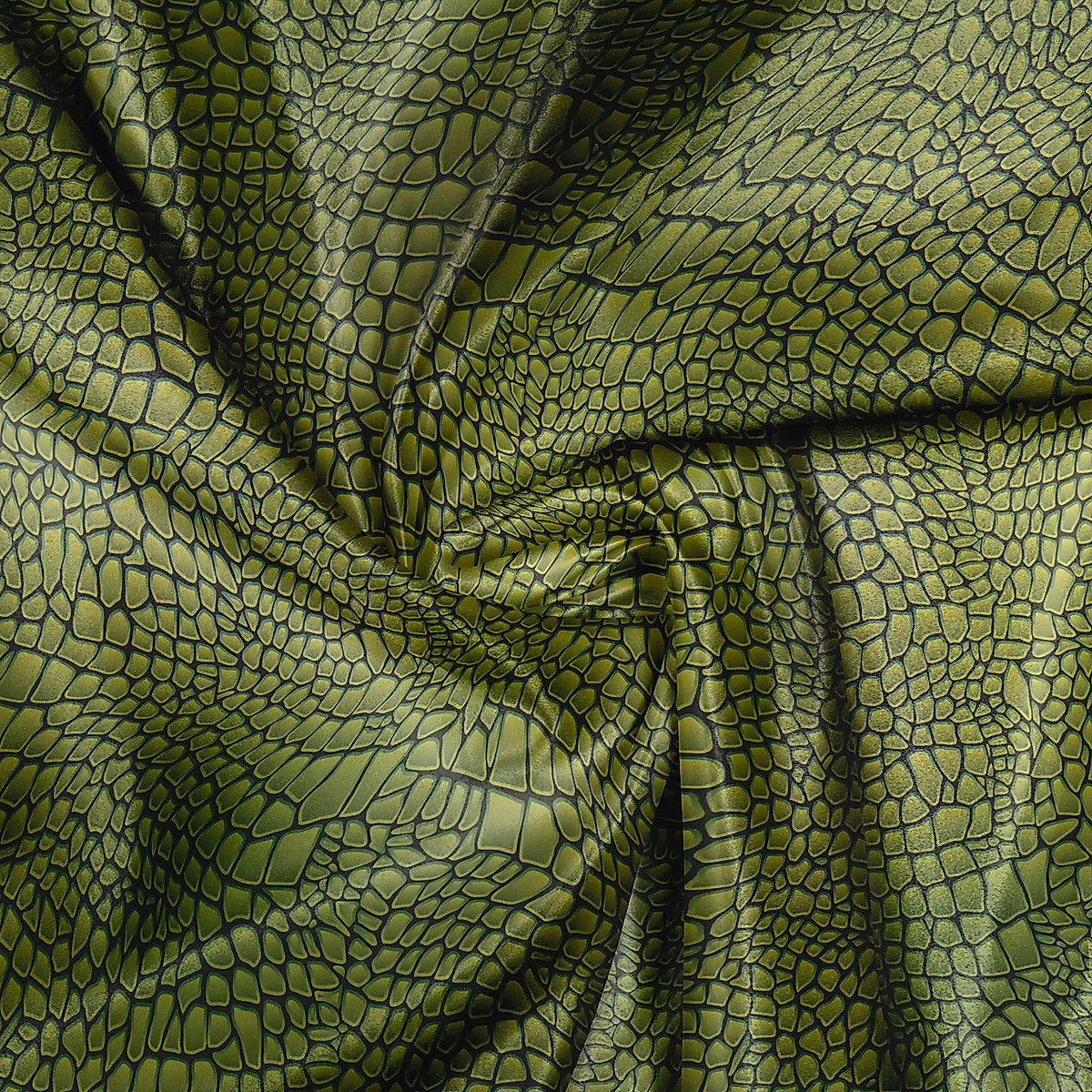 Lunarable Alligator Fabric by The Yard, Realistic Style Digital Illustration of Crocodile Reptile Animal Skin, Decorative Satin Fabric for Home Textiles and Crafts, 2 Yards, Olive Green