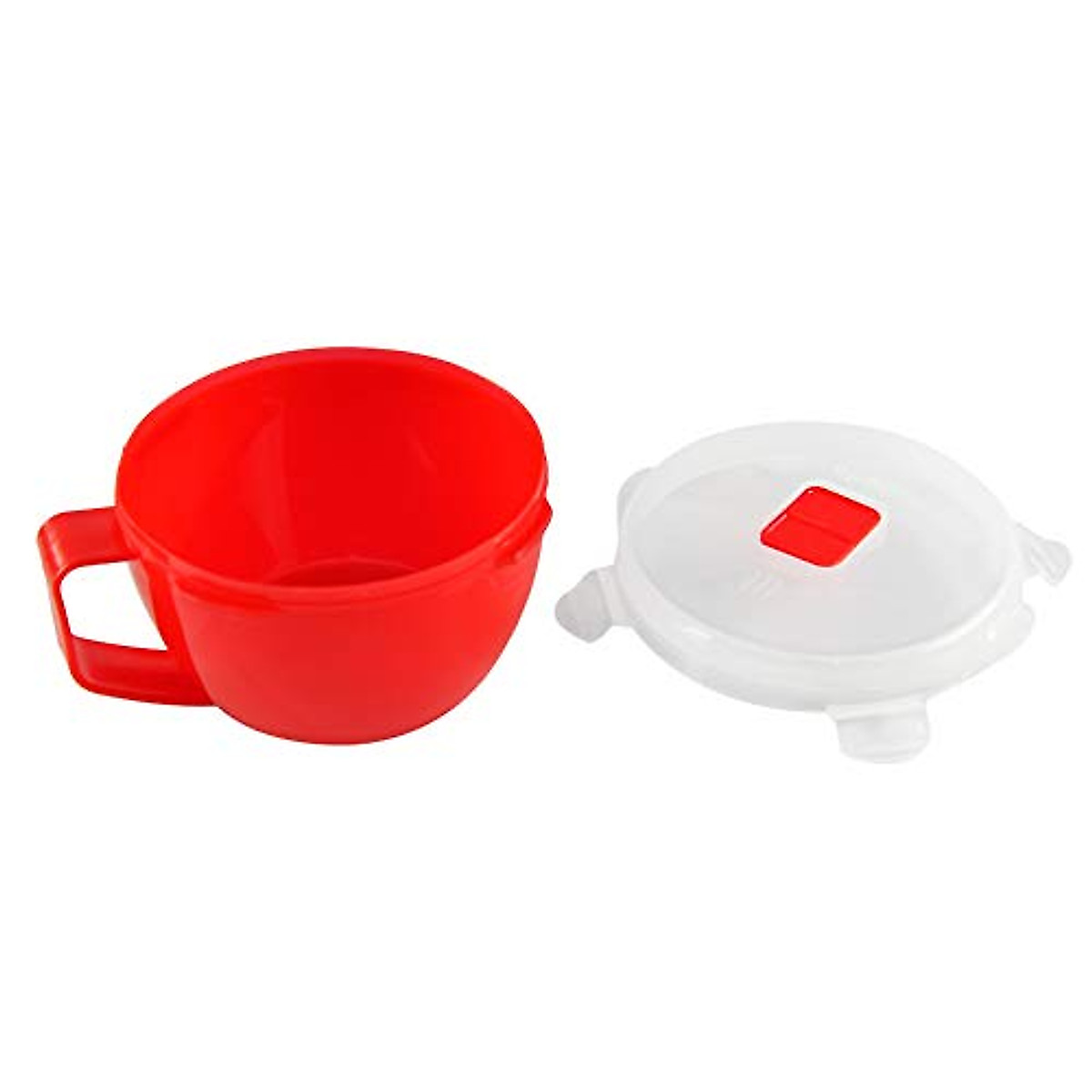 Home-X Microwave Soup Mugs with Lid- Set of 2, Microwave Soup Bowls with Handle and Vented Lid, BPA Free Dishwasher Safe, 32oz Capacity, Set of 2, 7 ¼" L x 5" W x 4" H, Red